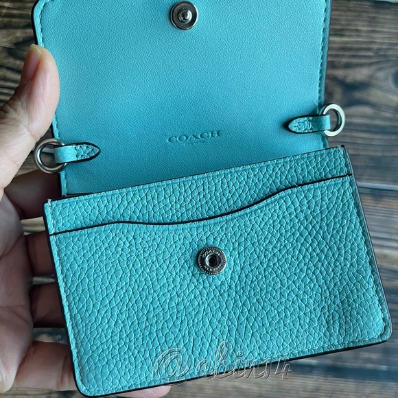 Coach | Accessories | Nwt Coach Half Flap Leather Card Case With Chain ...